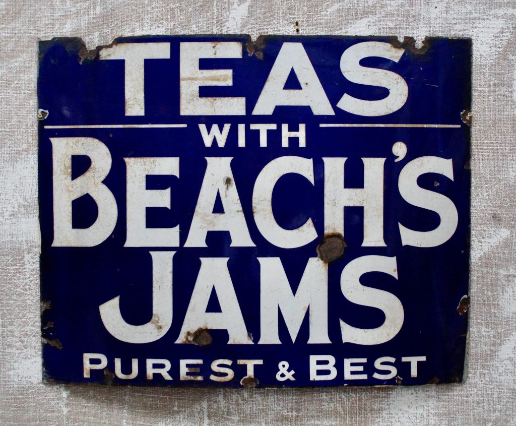 Antique Beach’s Jam Enamel Shop Sign (SOLD) – Clubhouse Interiors Ltd